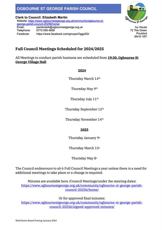 Parish Council Meetings 2024-2025, Ogbourne St George, Marlborough ...
