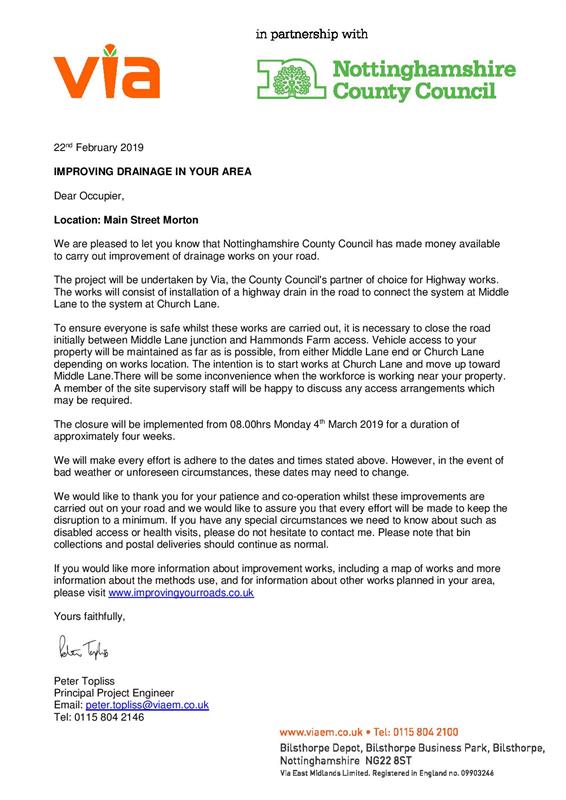 Road Closure Letter to Morton Residents, Southwell : Local News - HugoFox