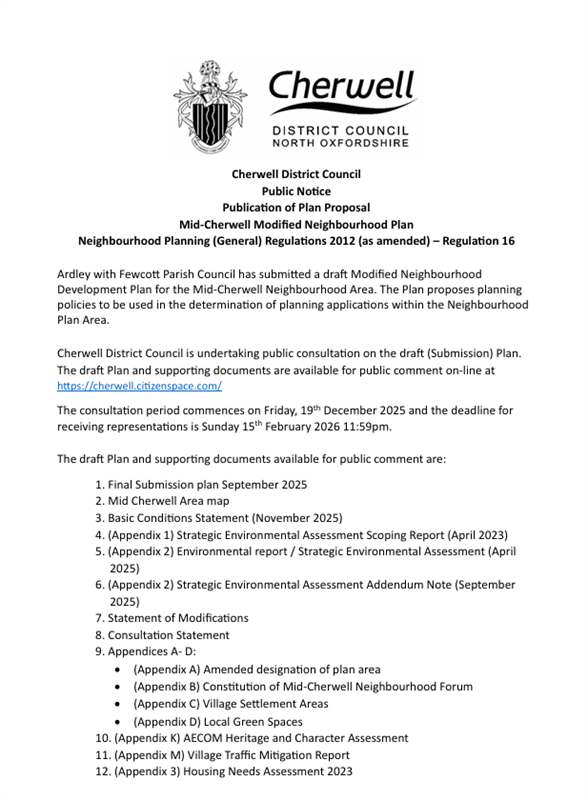 Consultation on Mid Cherwell Modified Neighbourhood Plan, Duns Tew ...