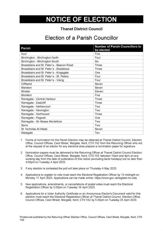 Notice of Parish Election 2023, Westgate-On-Sea : Local News - HugoFox
