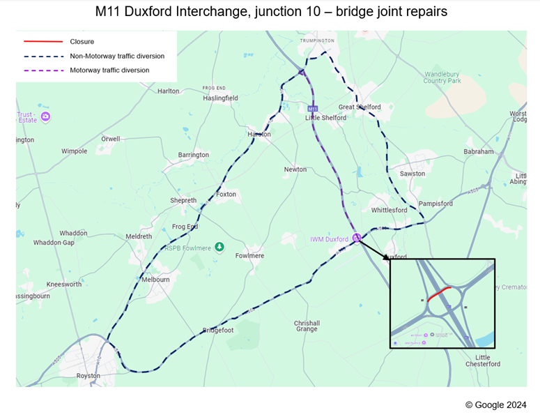 Important roadworks information: M11 Duxford Interchange, Saffron ...
