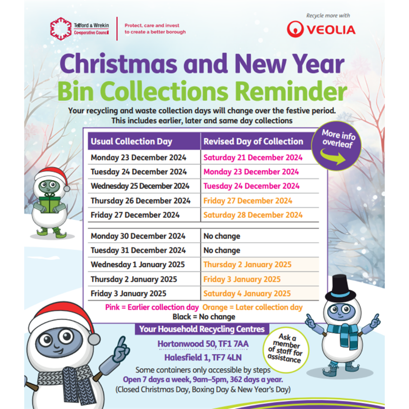 Changes to bin collections over Christmas and New Year, Lilleshall ...